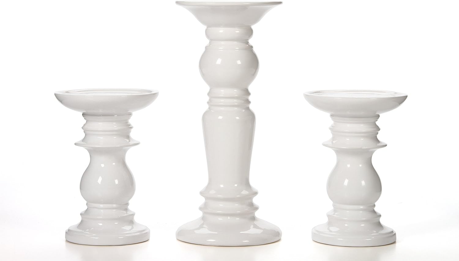 Amazon Hosley Set Of 3 Ceramic White Pillar Candle Holders Two 6