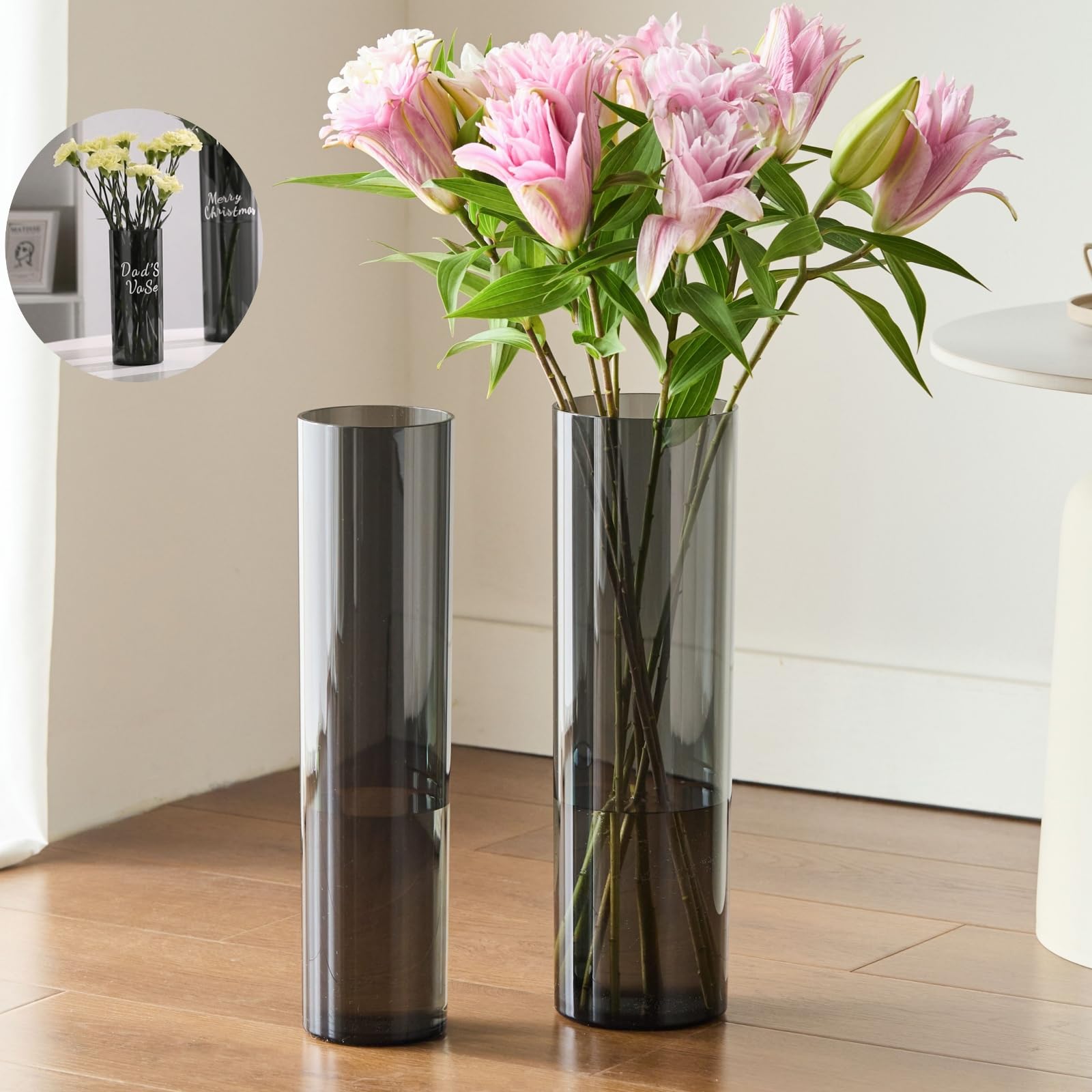 Acrylic Cylinder Plastic Vase for Centerpiece, Unbreakable Hurricane ...