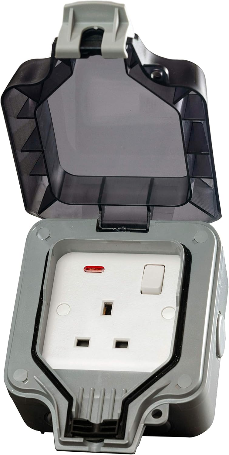 1 Gang Single Socket Weatherproof Outdoor Switched Power Socket, IP66 ...