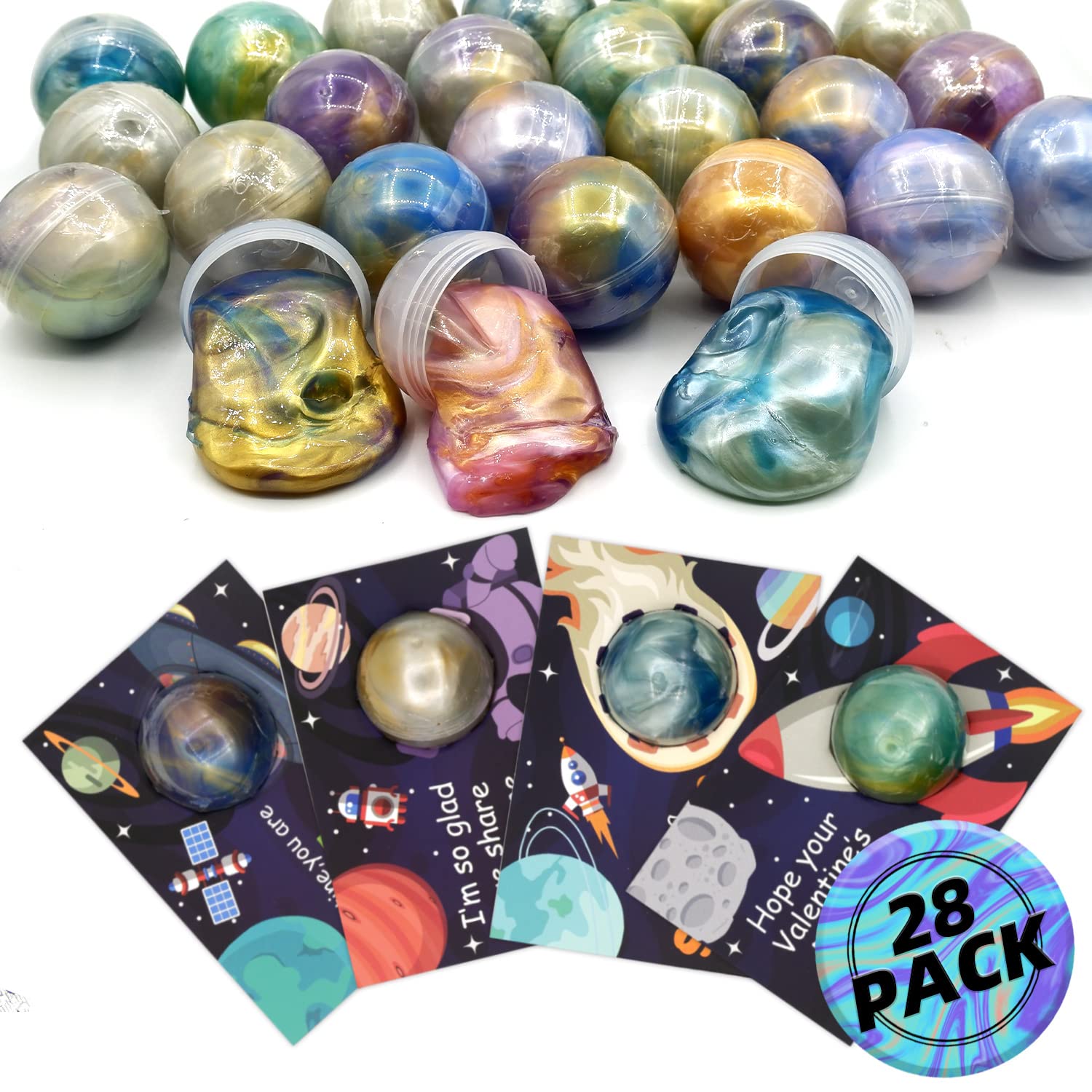 28 Pack Valentine Cards for Kids Classroom with Galaxy Slime Balls ...