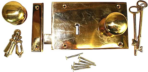 Solid Brass Colonial Georgian Rim Lock Box Lock Surface Mounted Antique ...