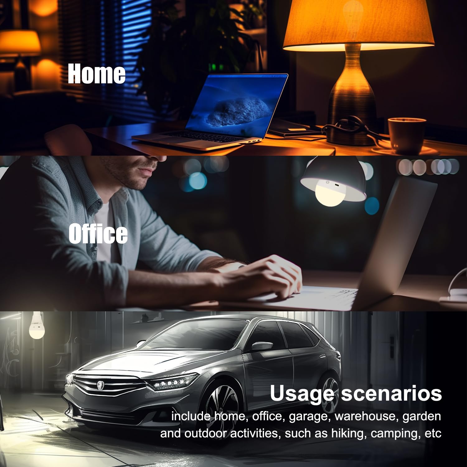 Ankudia Rechargeable Emergency Light Bulb, 2600mAh Battery Backup for ...