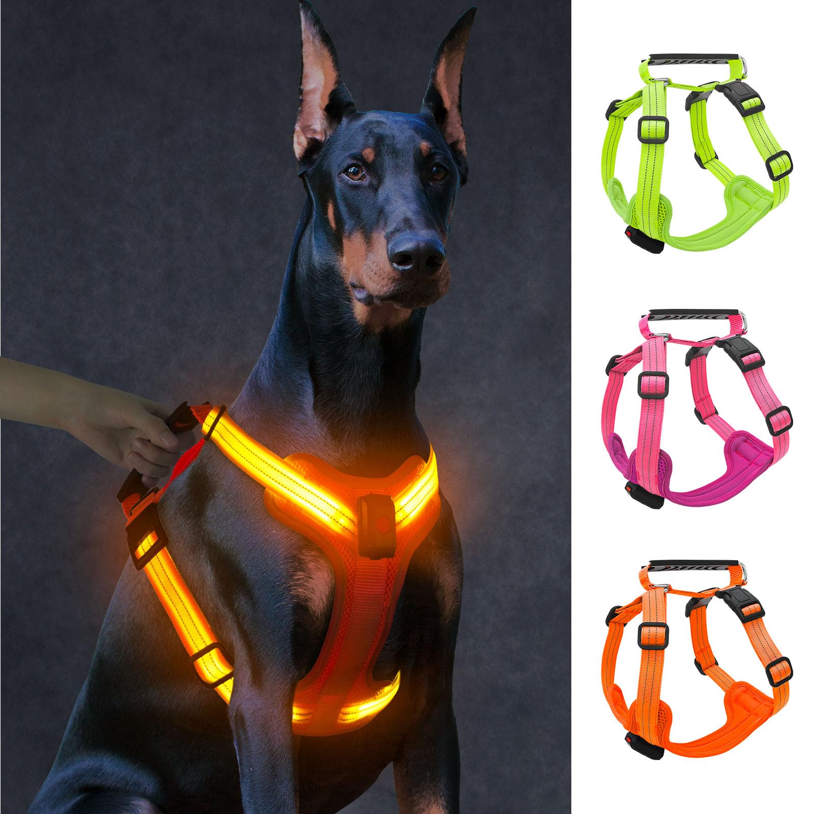 Dog Harness, Led No Pull Dog Harness with Handle Reflective Glow-in-The ...