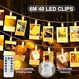 LED 40 Fotoclips Lichterkette Zimmer mit Klammern für Fotos Batterie ...