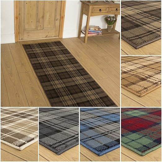 runrug UK Kitchen Hallway Long Carpet Rug Runner - Tartan - Brown ...