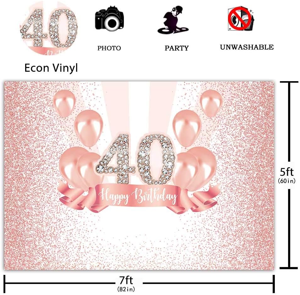 Allenjoy Rose Gold Pink 40th Happy Birthday Party Decorations Women ...