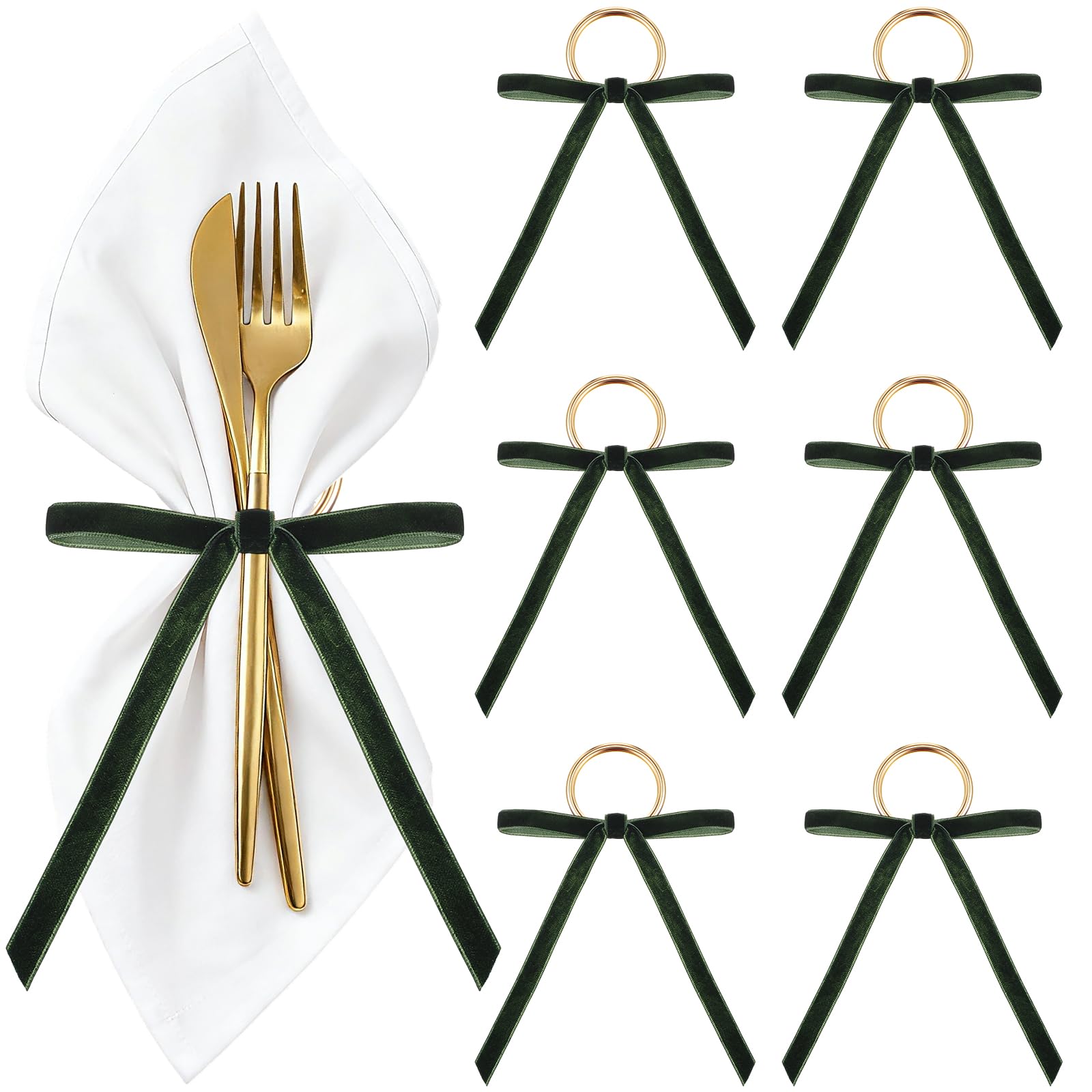 Riceshoot 6 Pcs Bow Napkin Rings Velvet Bows with Gold Rotundity Metal ...