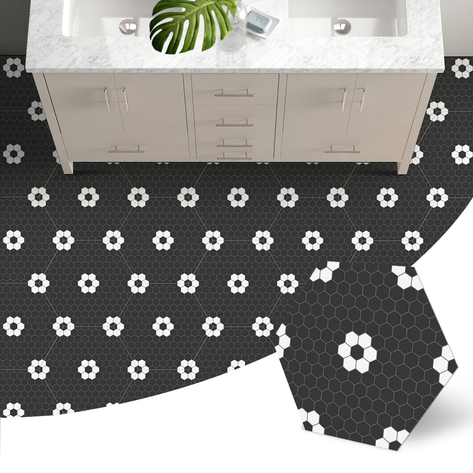 MORCART 20 Sheet Peel and Stick Hexagon Vinyl Floor Tiles - DIY Removable Flooring for Wall ...