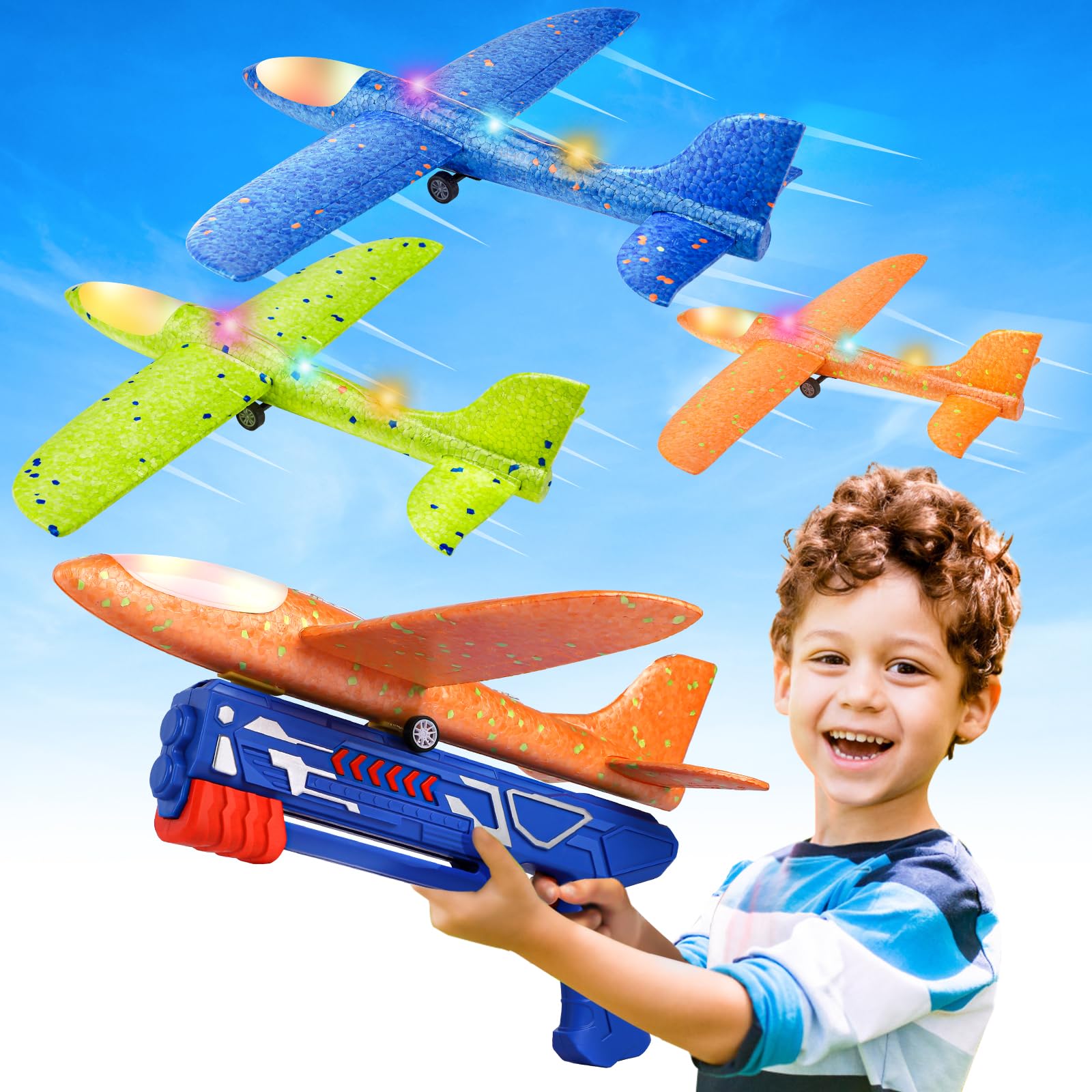 Fuwidvia 3 Pack Airplane Launcher Toys 13 2 LED Foam Glider Catapult