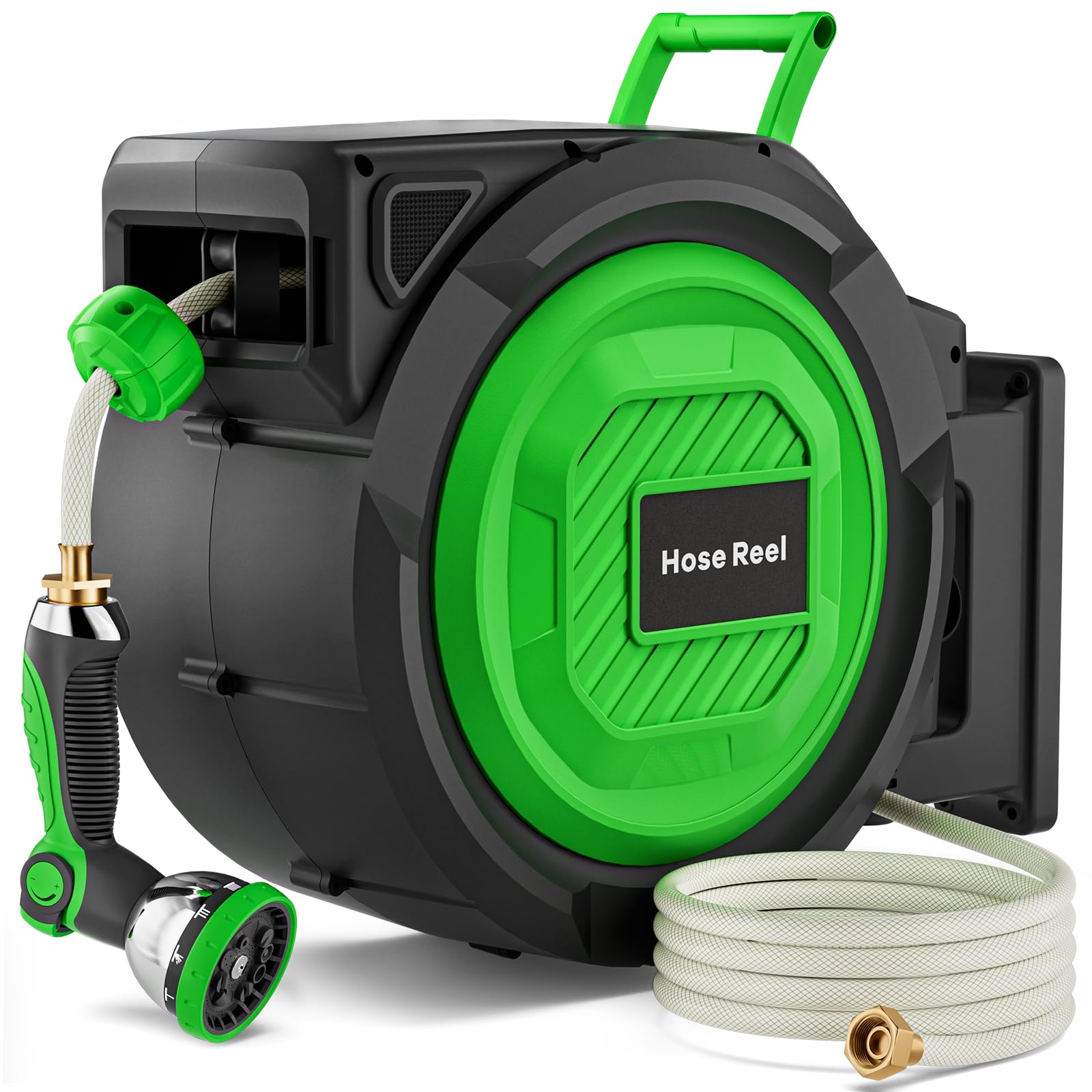 Retractable Garden Hose Reel, 5/8 in x 100 ft Heavy Duty Wall-Mounted ...