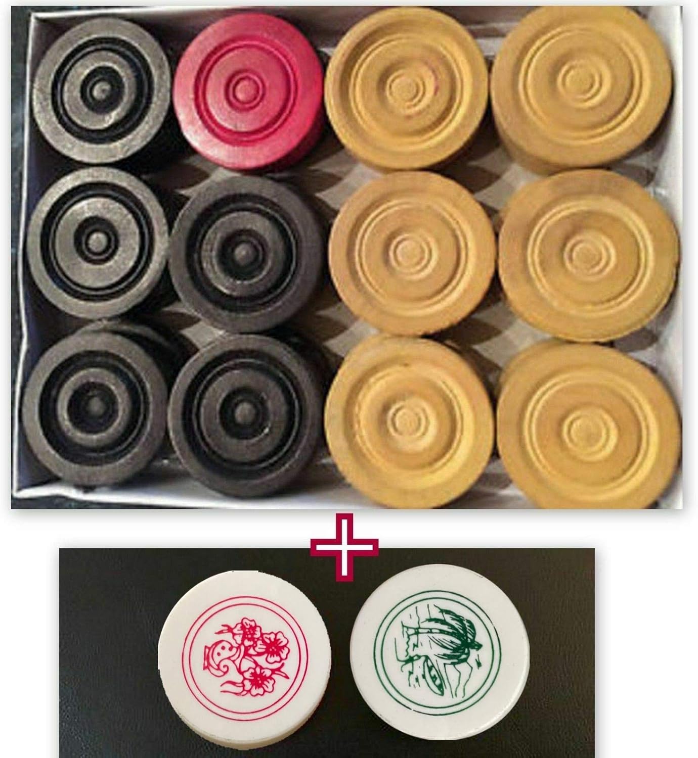 Amazon.com: Carrom Board Coins and Striker Solid Wood Set, Wooden ...