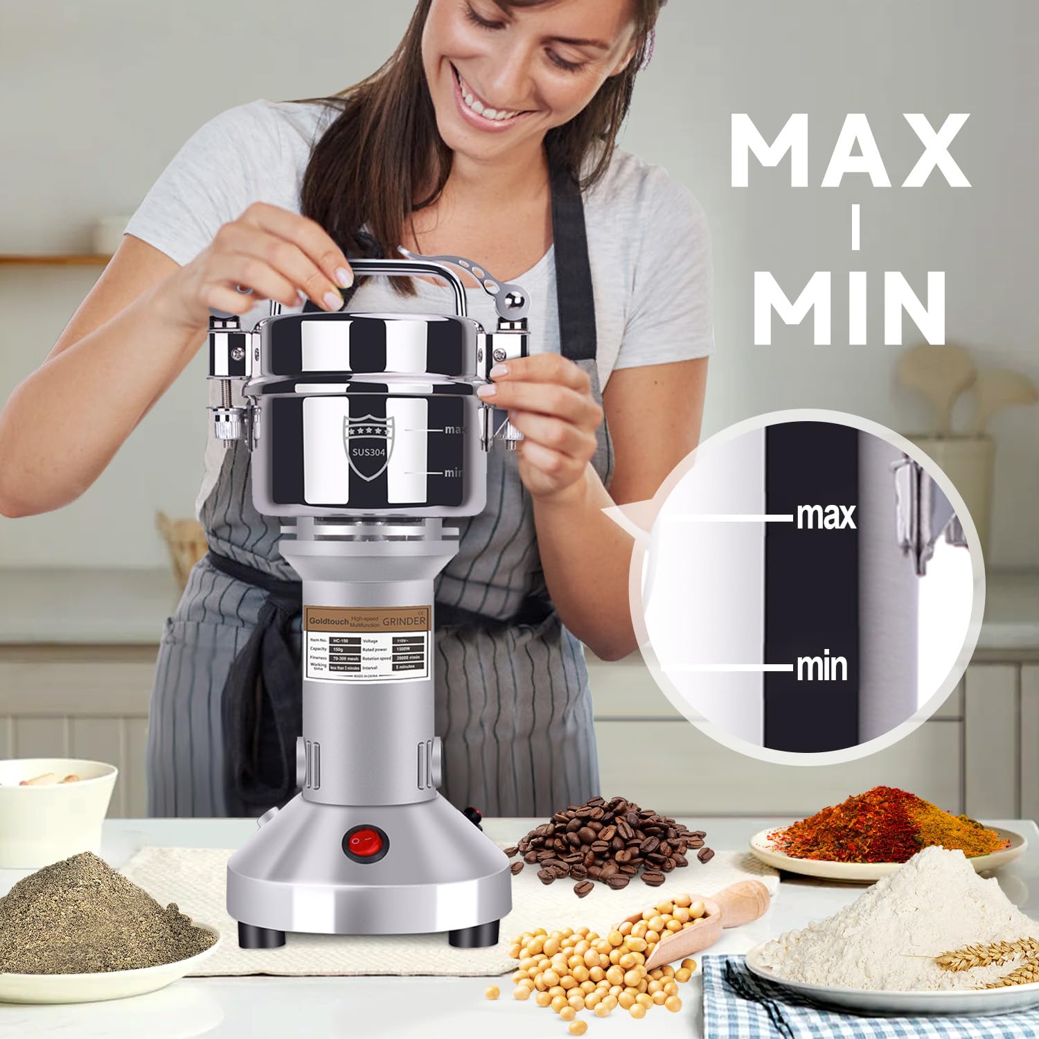Mua Goldtouch 150g Grain Mill Grinder 1500W Electric Stainless Steel ...
