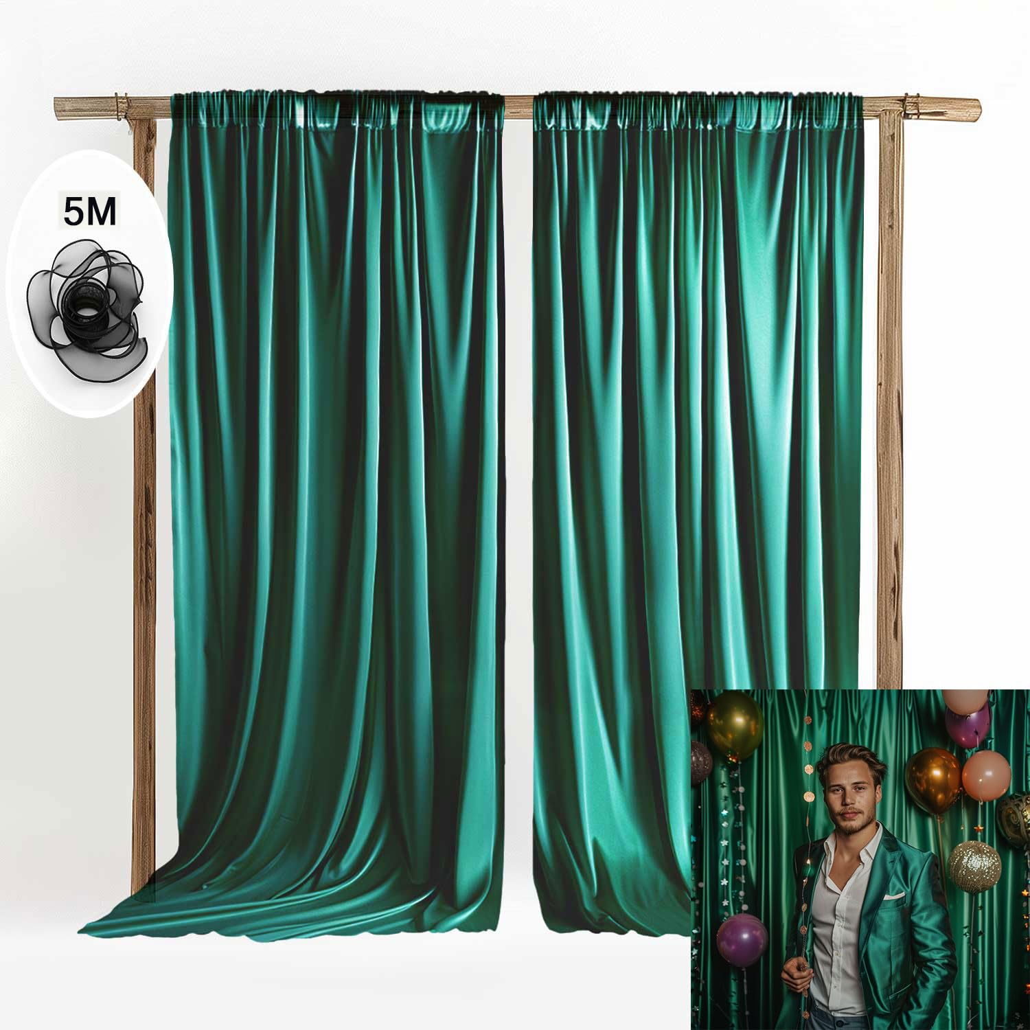 QICAIYUN 10x10ft Wedding Curtains Emerald Green Wedding Backdrop for ...
