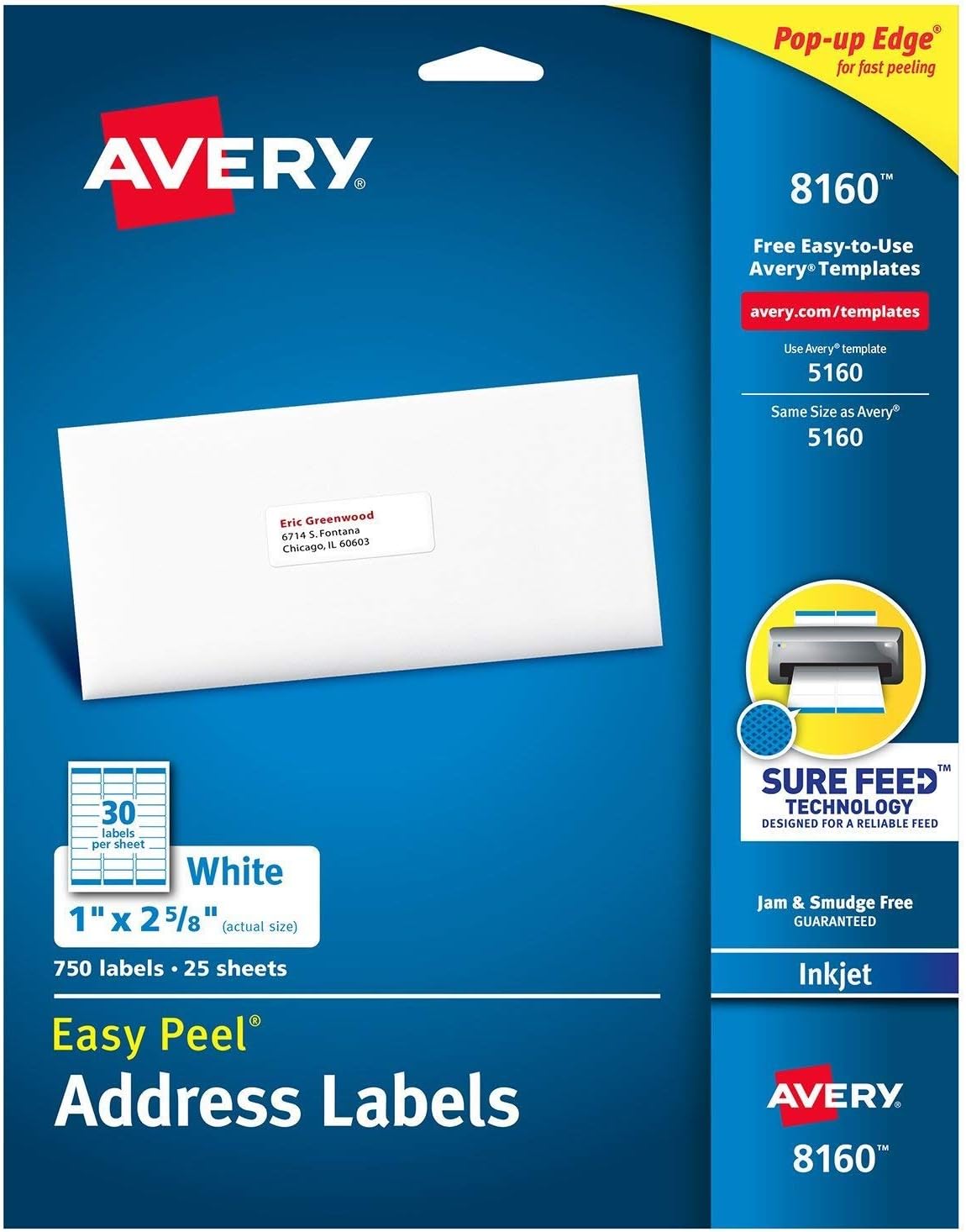 Amazon Avery Easy Peel Address Labels Inkjet Printers White 1 