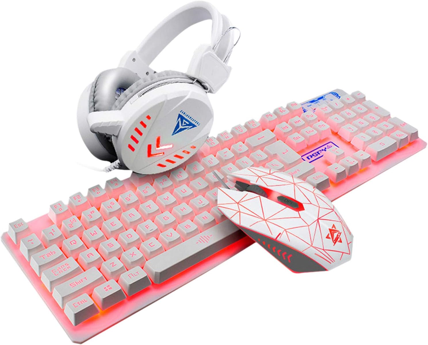 HINMAY Backlight Gaming Keyboard with Mouse Headset RGB Gaming Keyboard ...