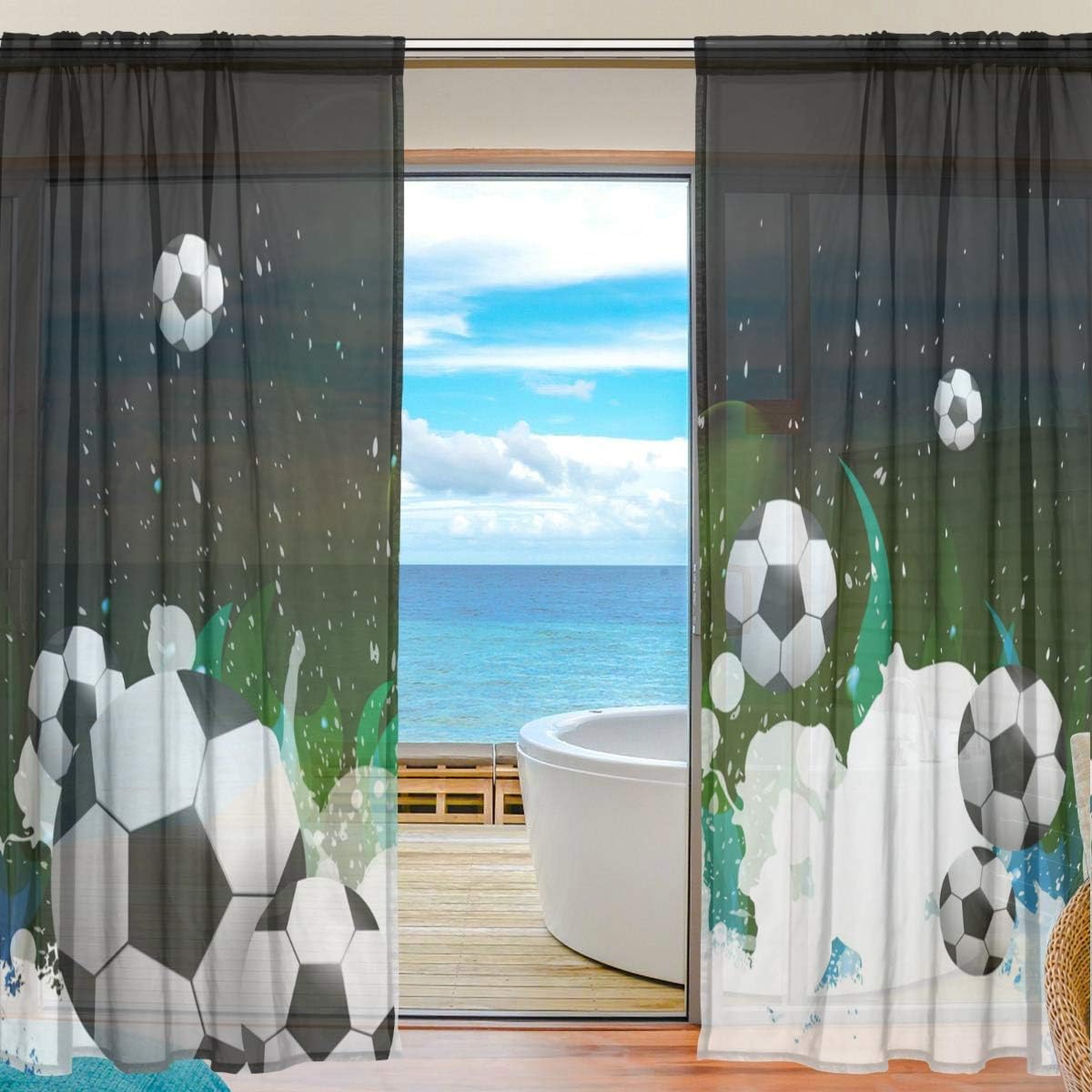 Mnsruu Soccer Football Sheer Curtains 198cm Long Voile Window Curtain ...