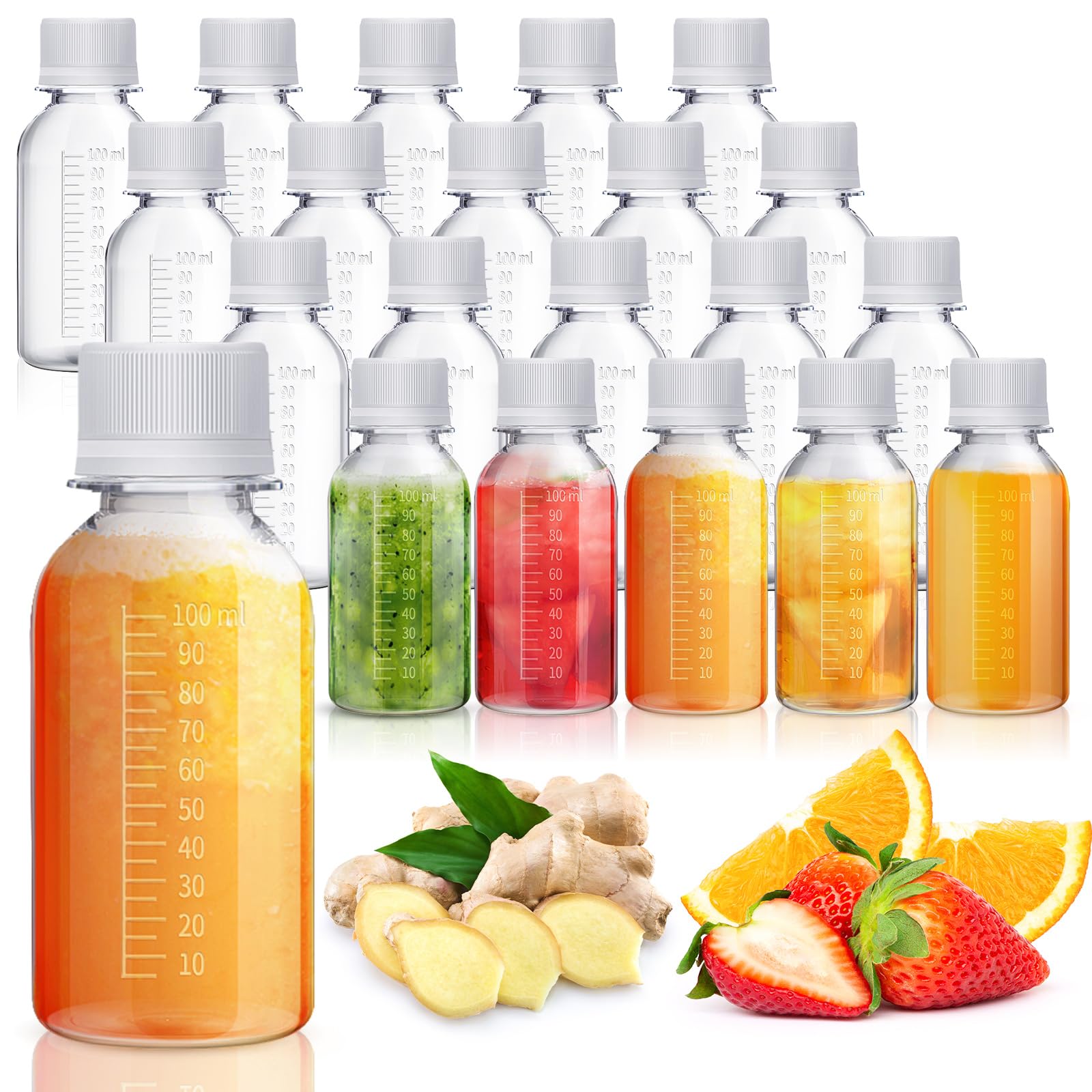 Zubebe 24 Pcs Plastic Bottles with Caps Clear Ginger Shots Bottles with ...