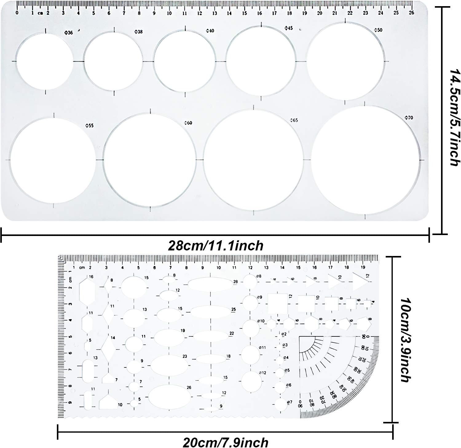 6 Pieces Circle Template Plastic Circle and Oval Measuring Templates ...
