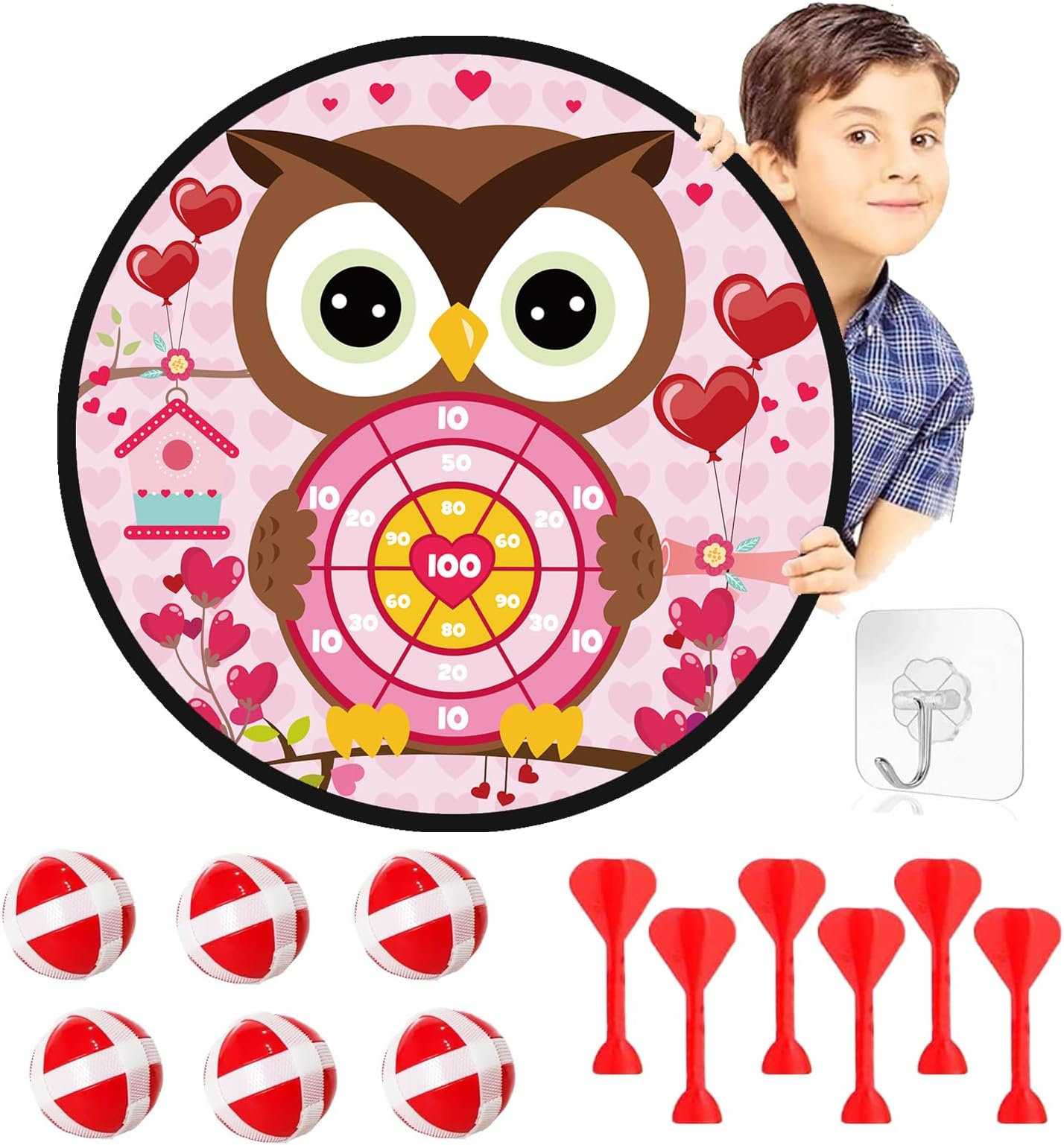 Valentines Day Game Dart Board 26in Owl Dart Board with 6 Sticky Balls ...