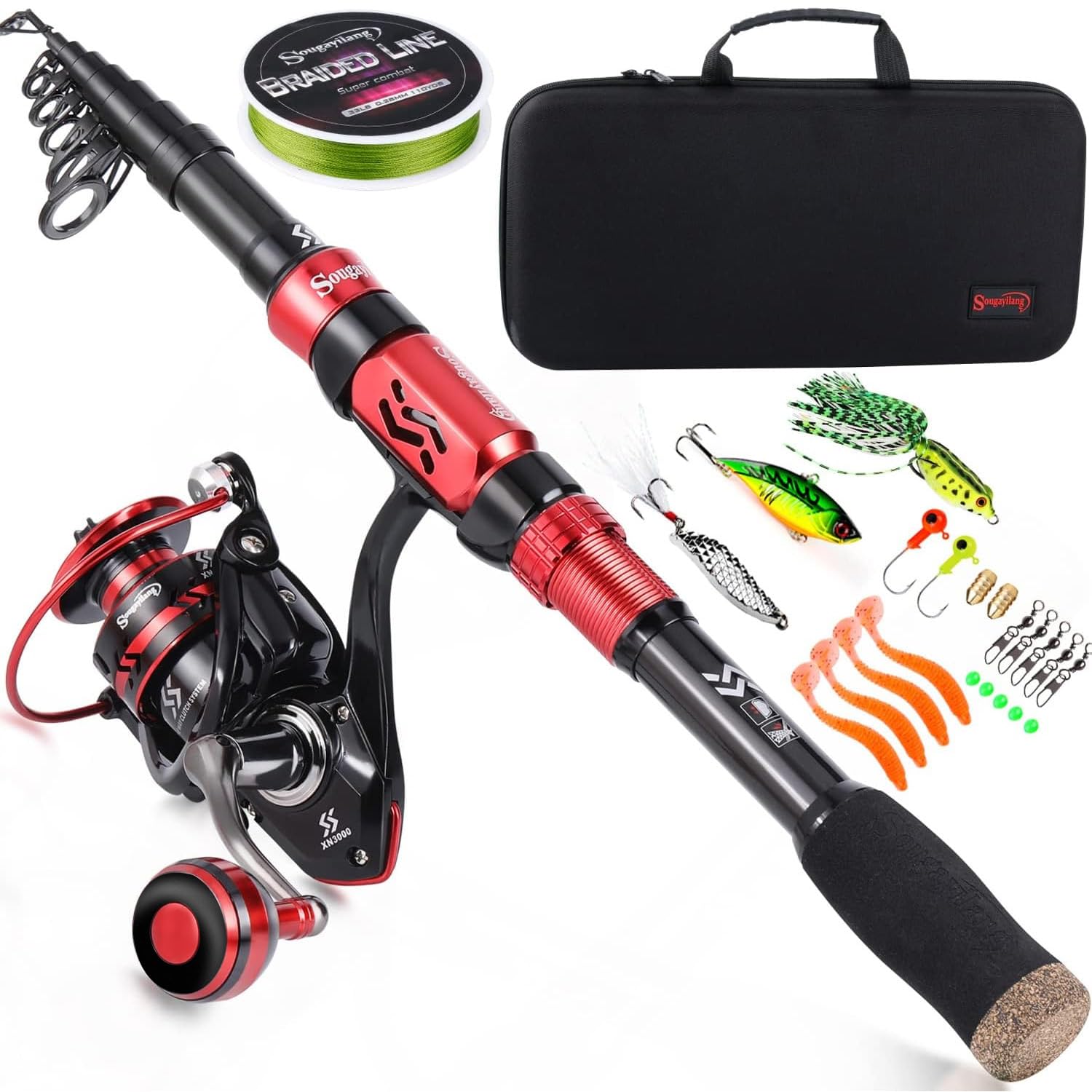 Sougayilang Fishing Rod and Reel Combo Set with Telescopic Fishing Pole ...