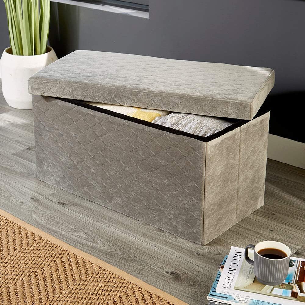Quilted Velvet Grey Ottoman, large – BigaMart
