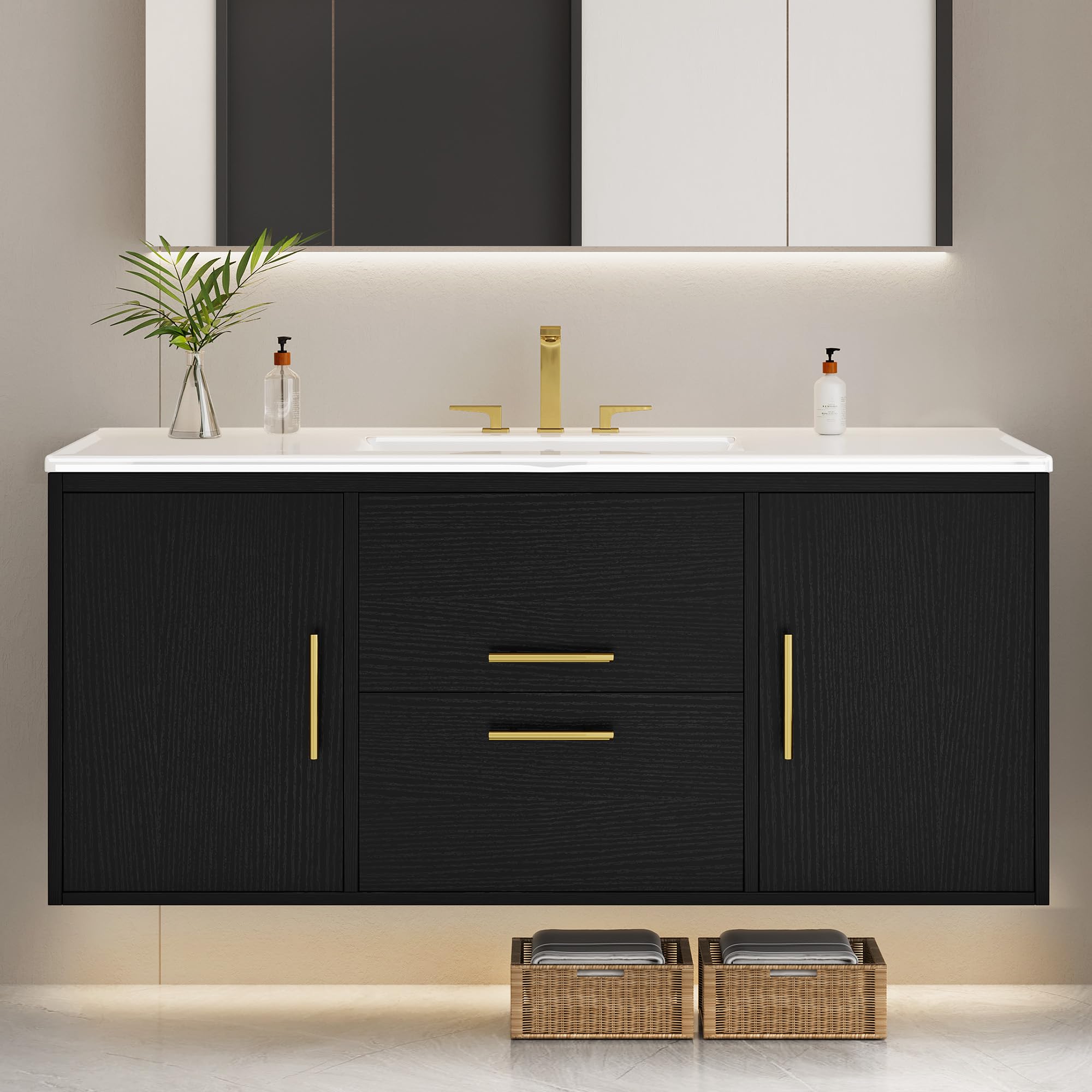 DWVO 40 Inch Floating Bathroom Vanity with Three Holes Sink, Wall ...