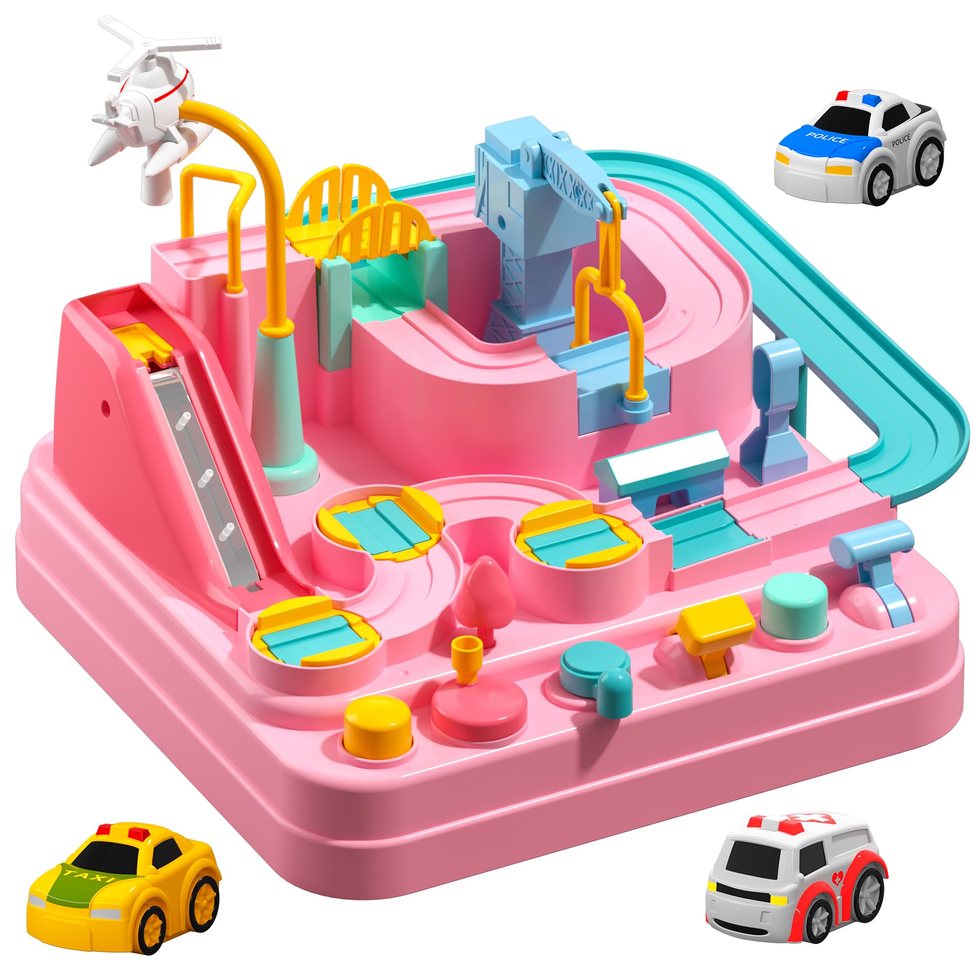 TEMI Girl Toys Car Track, Kids Race Track City Rescue Toy for 3 4 5 6 7 ...