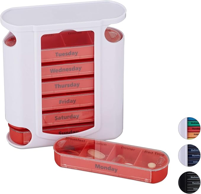 Relaxdays 7-Day Pill Tower, Weekly Medicine Boxes, 4 Compartments ...