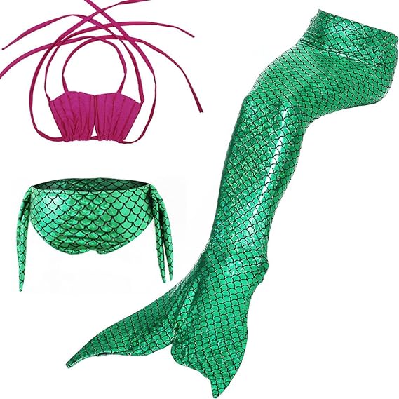 Amazon.com: Demeras Girls Mermaid Swimming Suit 3 Piece Set Mermaid ...