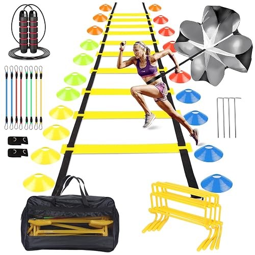 HOTOOLME Speed Agility Training Equipment Set - Includes Agility Ladder ...