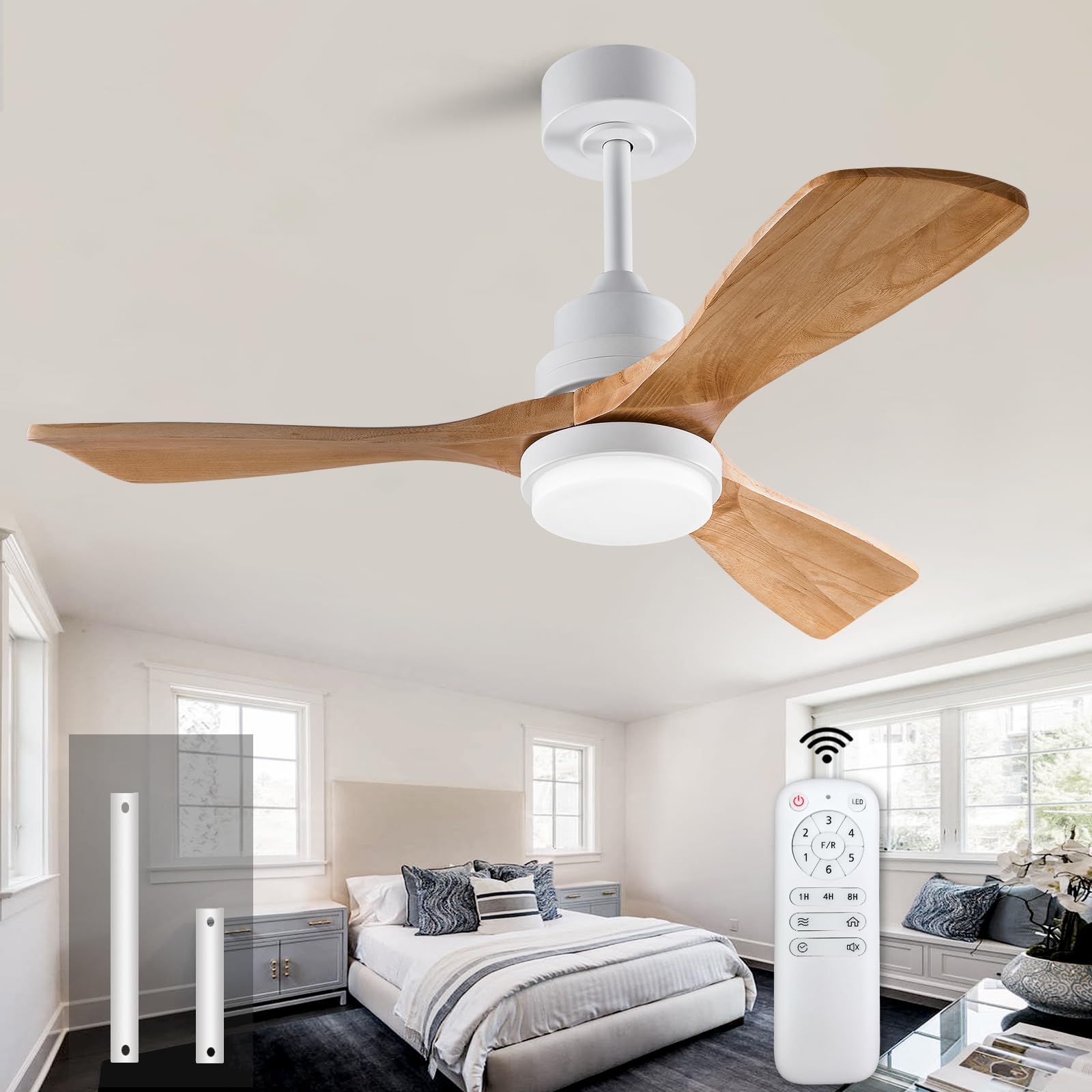 XBIBI 42 Inch Ceiling Fan with Light Remote Control, Wood Ceiling Fans ...