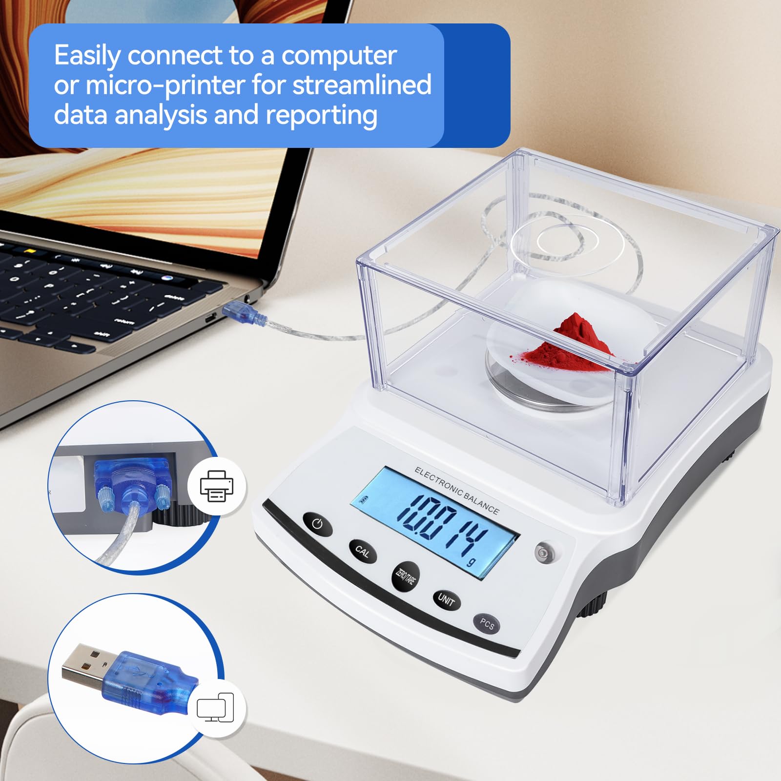 500g X 0.001g High Precision Analytical Balance Scale With Windshield ...