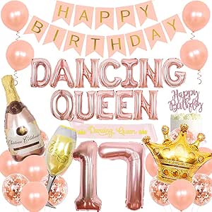 Dancing Queen 17th Birthday Decoration Rose Gold for Girls Dancing ...