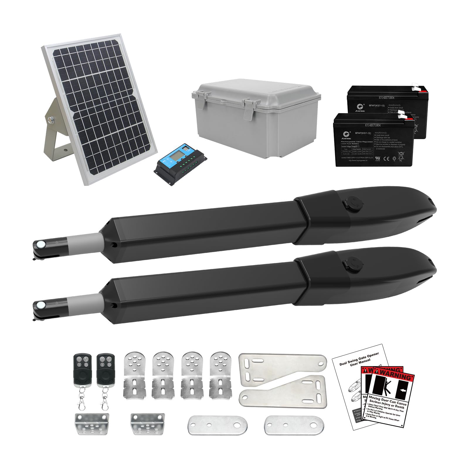 JUJIANG C026 Solar Gate Opener with Batteries & Solar Panel for Dual ...
