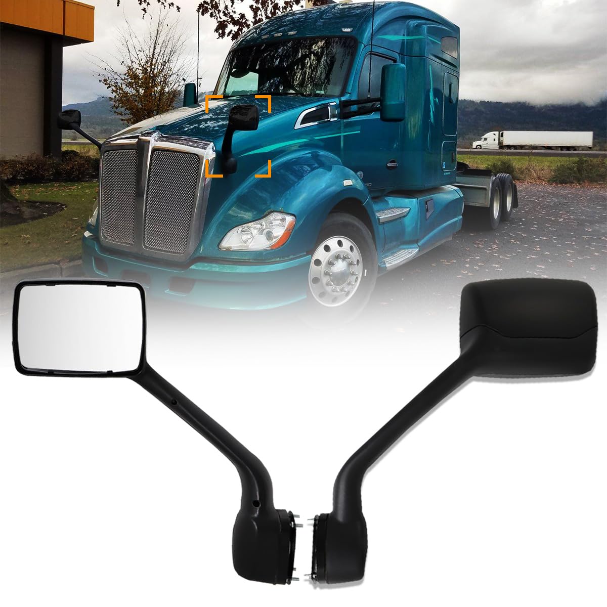 Sterlix Black Hood Mirror for Kenworth T680 Peterbilt 579 Peterbilt 587 ...