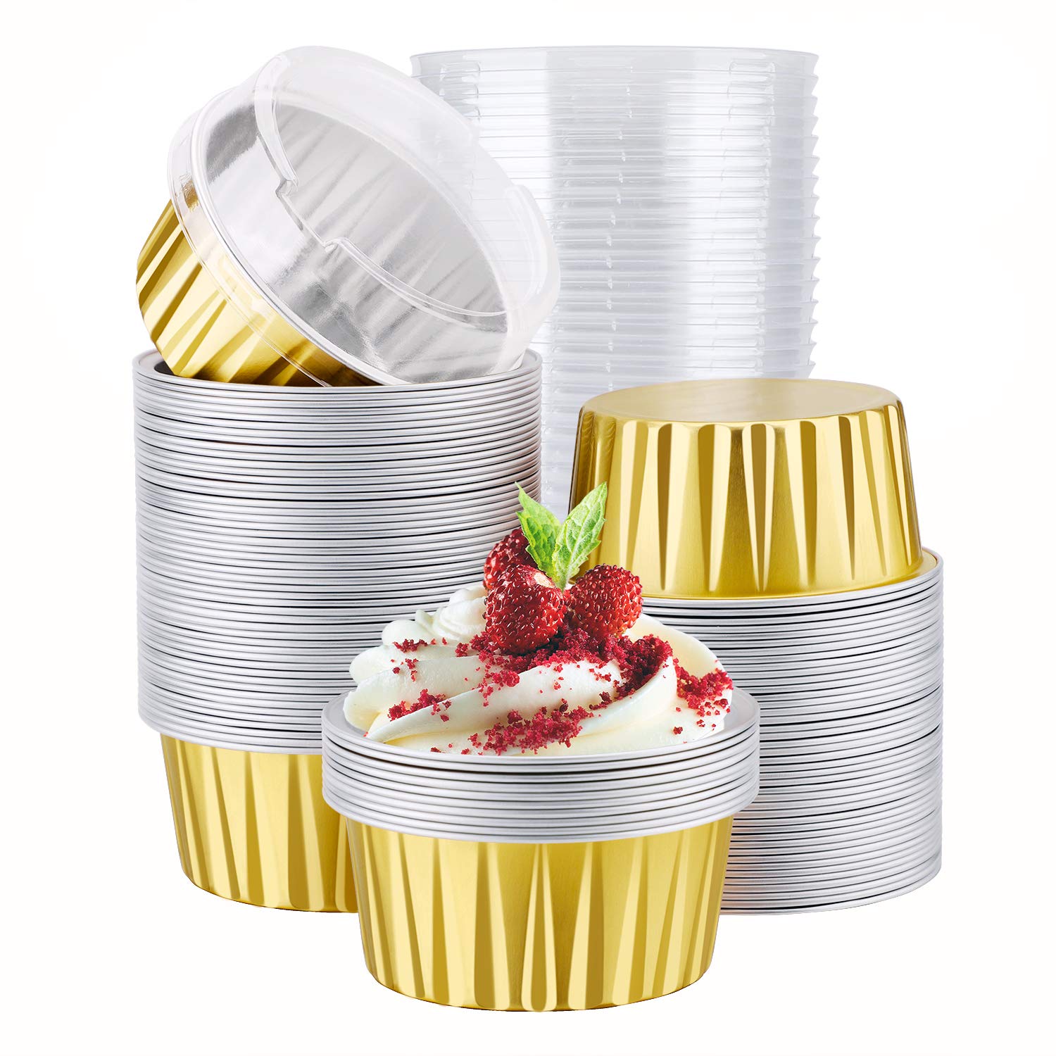EUSOAR Aluminum Muffin Cups with Lid, 100pcs 5oz Muffin Liners Cups ...