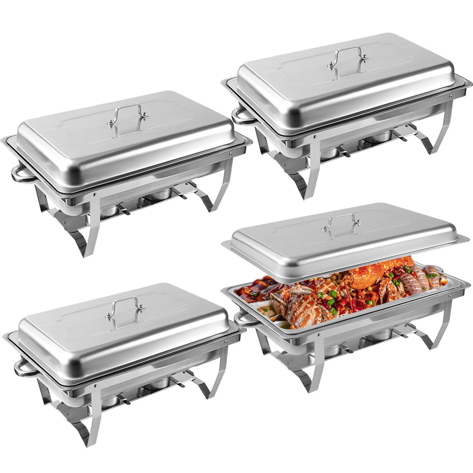 4 Pcs Chafing Dish Buffet Set, 8 Qt Stainless Steel Buffet Servers and ...