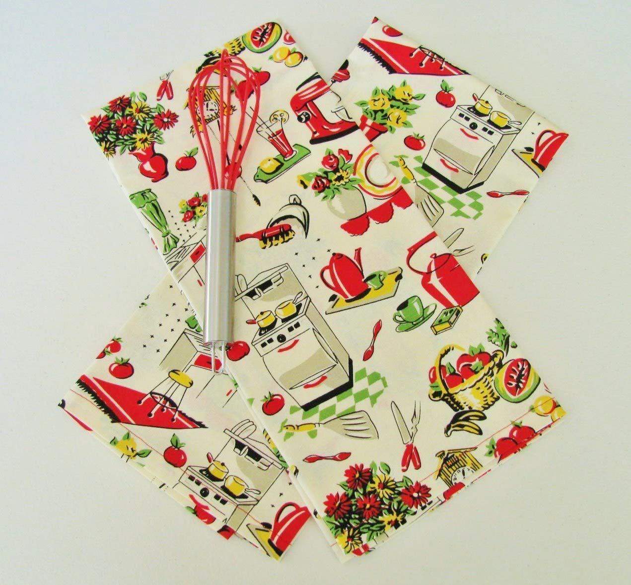 Amazon.com: Fifties Kitchen Tea Towels (Set of 2): Handmade