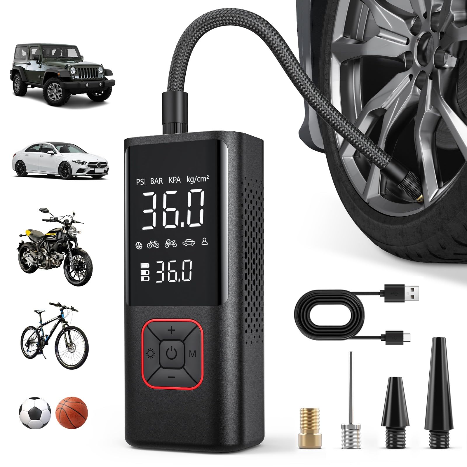 Powools Cordless Tire Inflator Portable Air Compressor - 150PSI Air ...