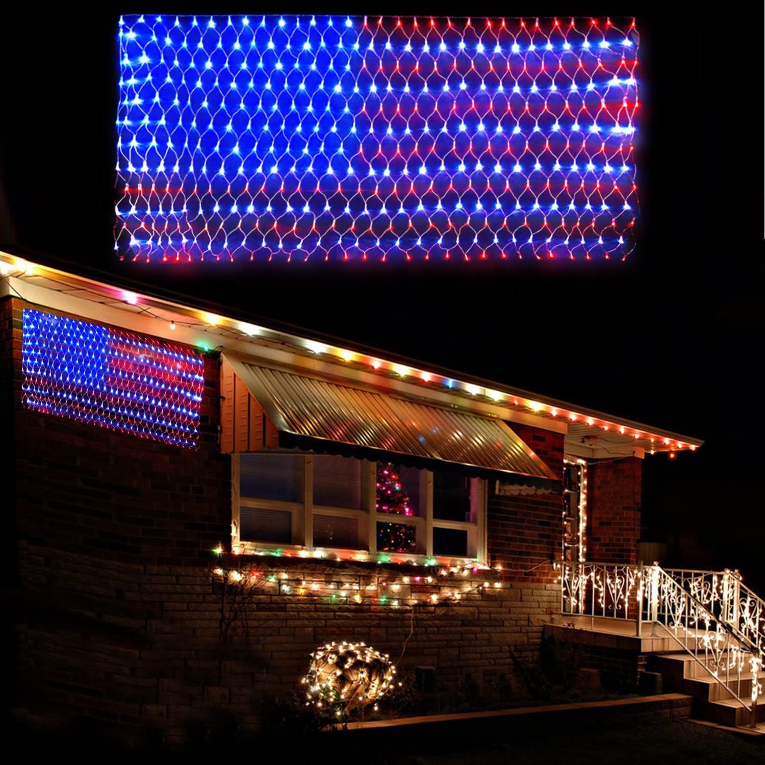 MUYUN American Flag String Lights, 420 LED USA Flag Net Light ...