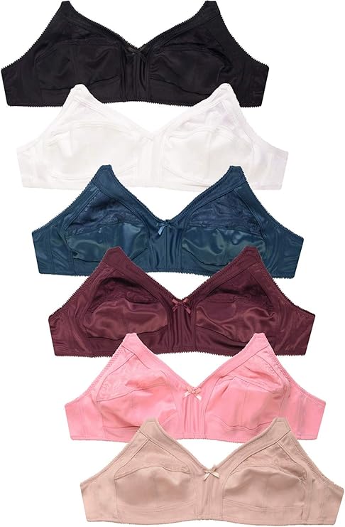 6 Pieces Wireless Lace Full Cup 3-Hooks No Padding Wire Free Bra at ...