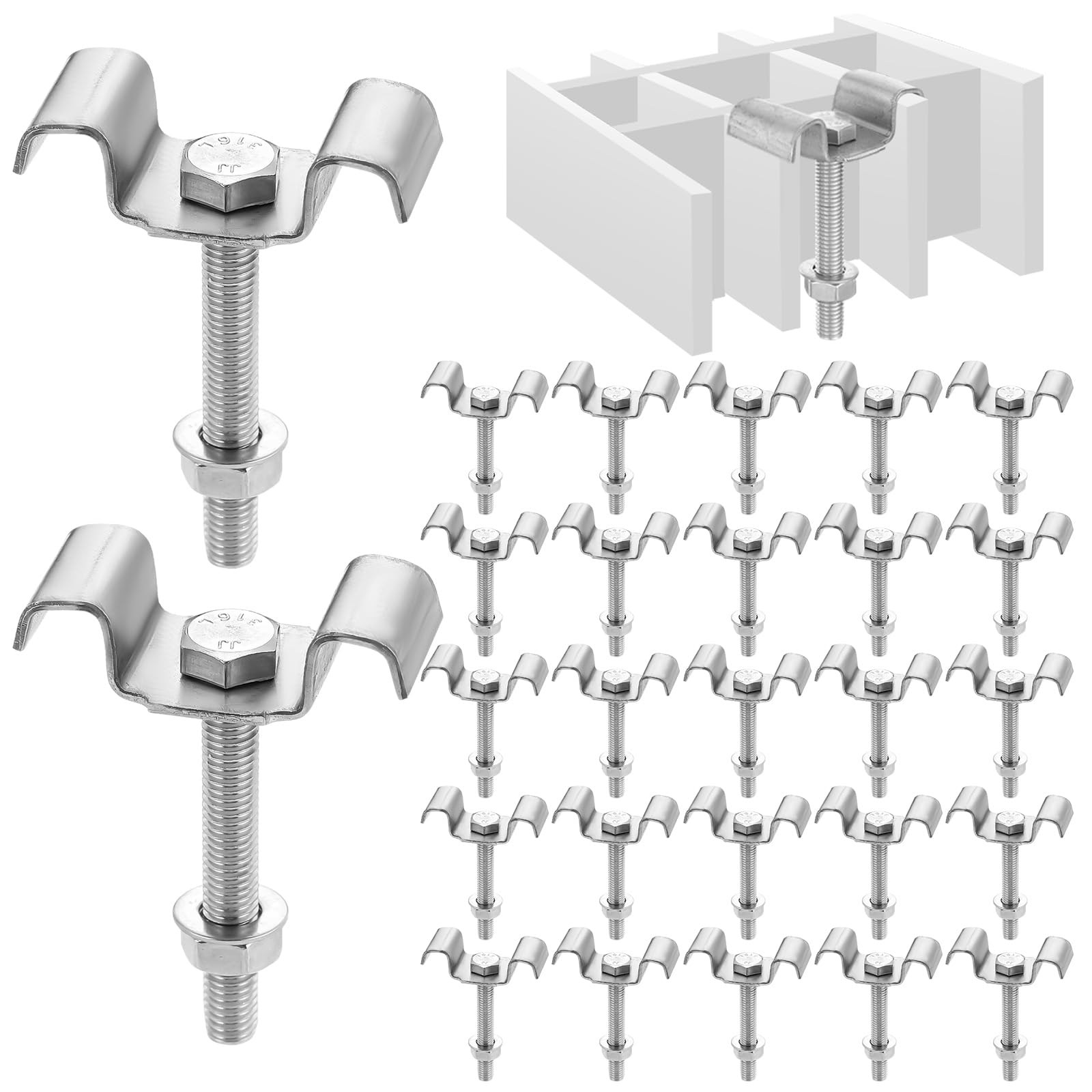 Zonon 25 Pcs Grating Clip with M8 x 60mm Bolts 316 Stainless Steel ...