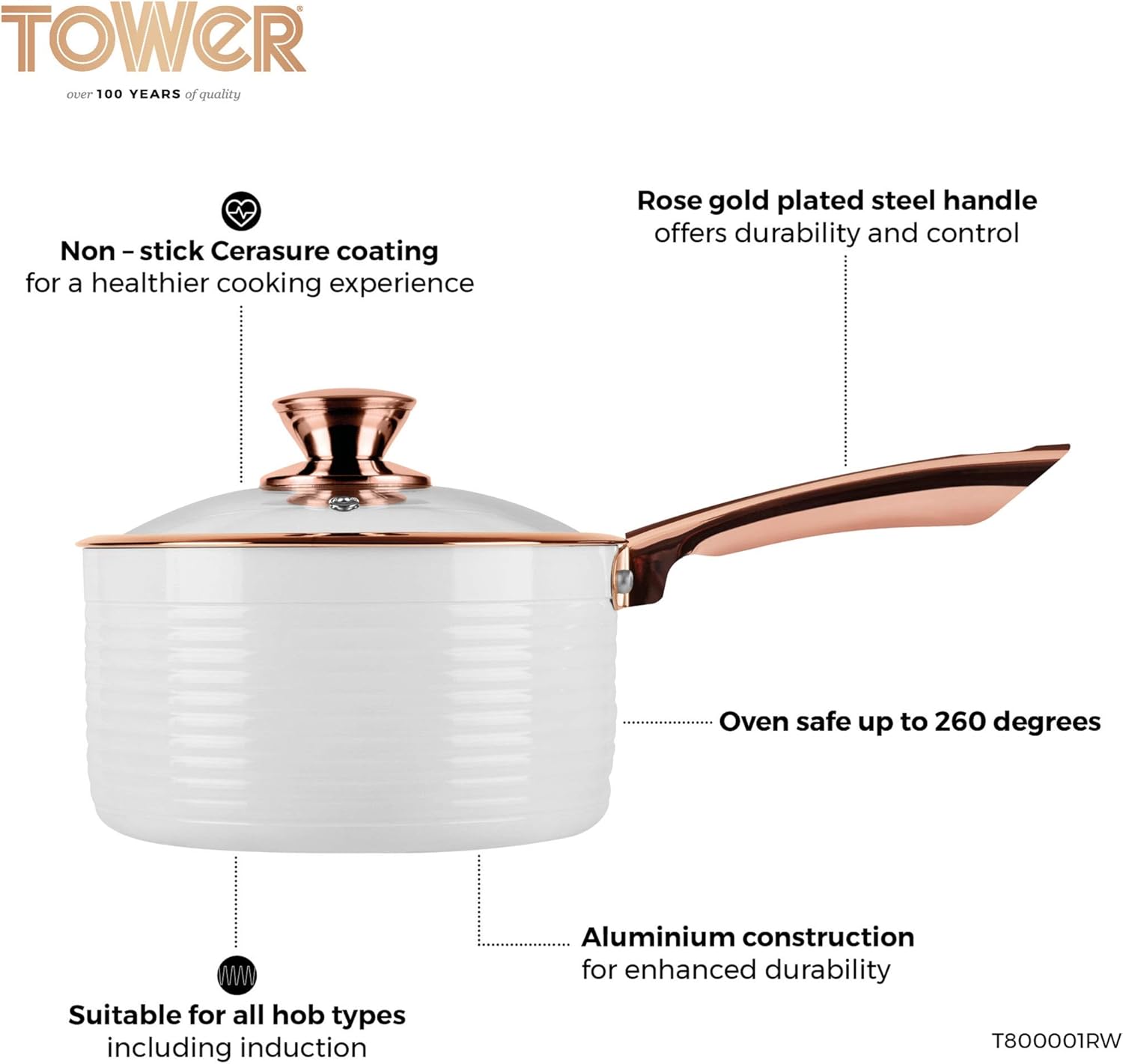 Tower Linear Induction Saucepans Set with Lids, Non Stick Cerasure ...