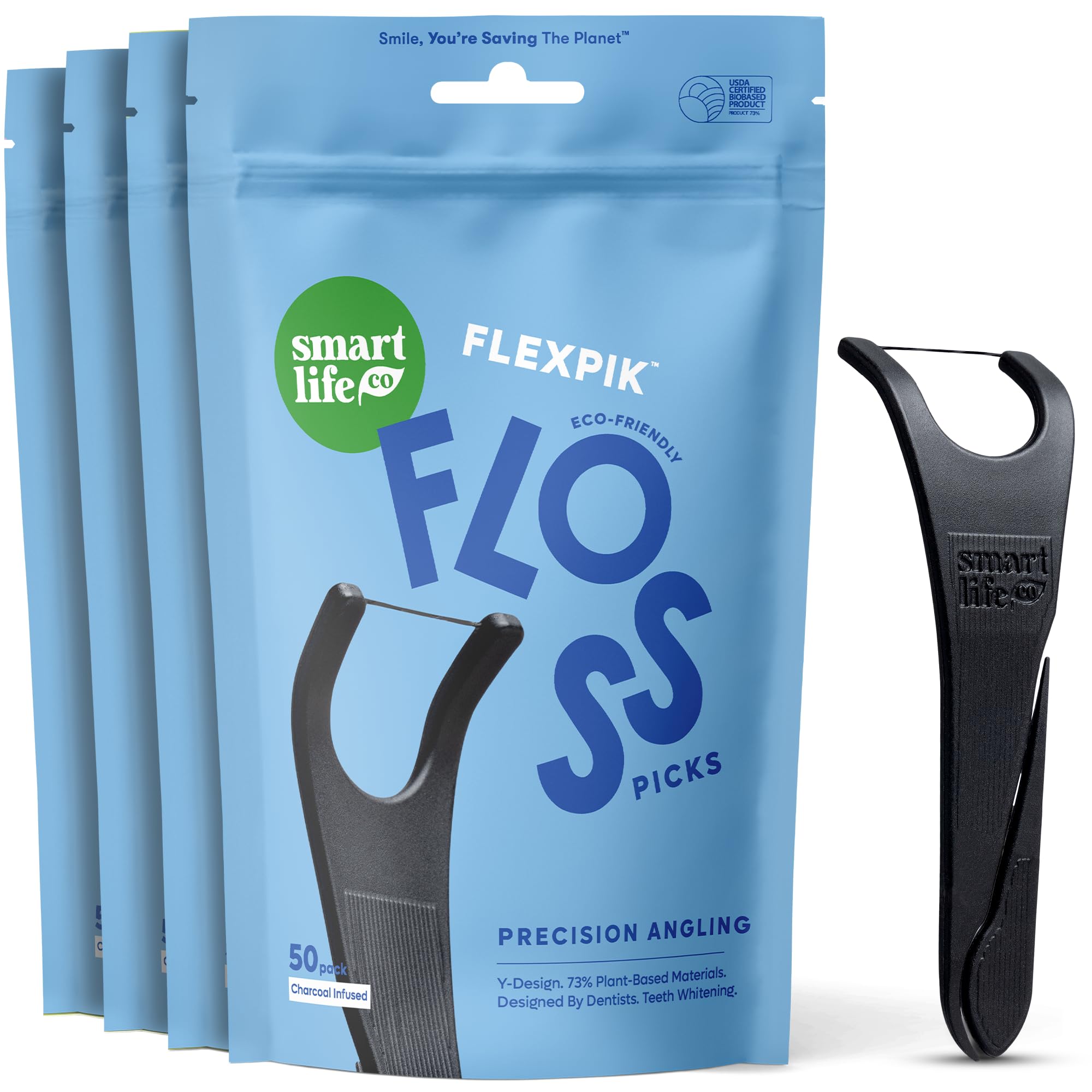SmartLifeco Eco-Friendly Angled Dental Floss Picks (200ct) - Flossers ...