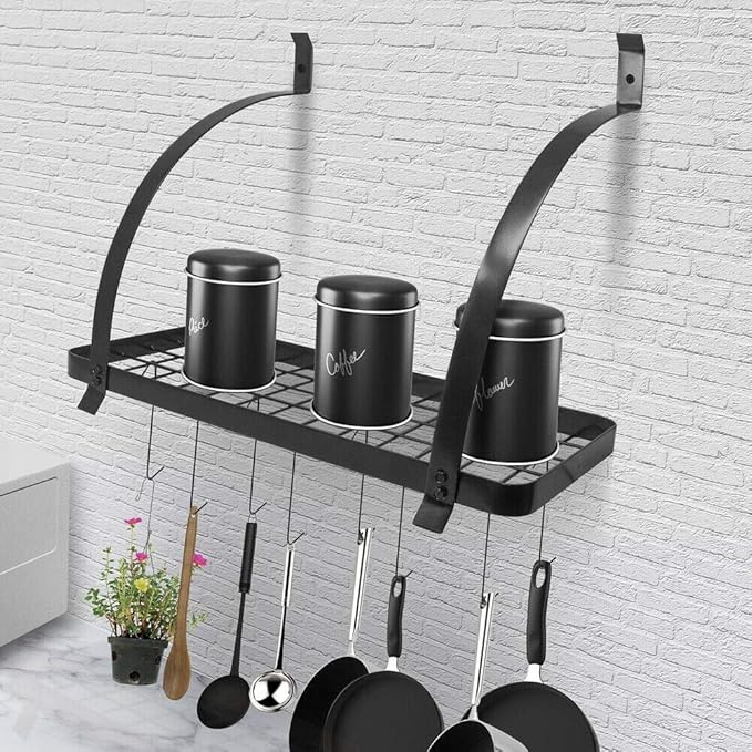 Amazon.com: unbrended Black Hanging Pot Holder Pan Hanger Kitchen Wall ...