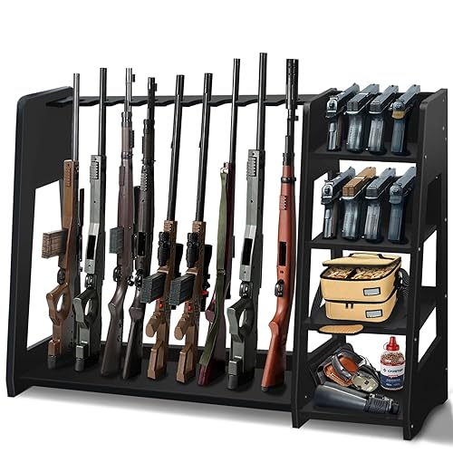 Gun Rack Wooden Rifle Stand with Pistol Rack, Upgraded Gun Rack Floor ...