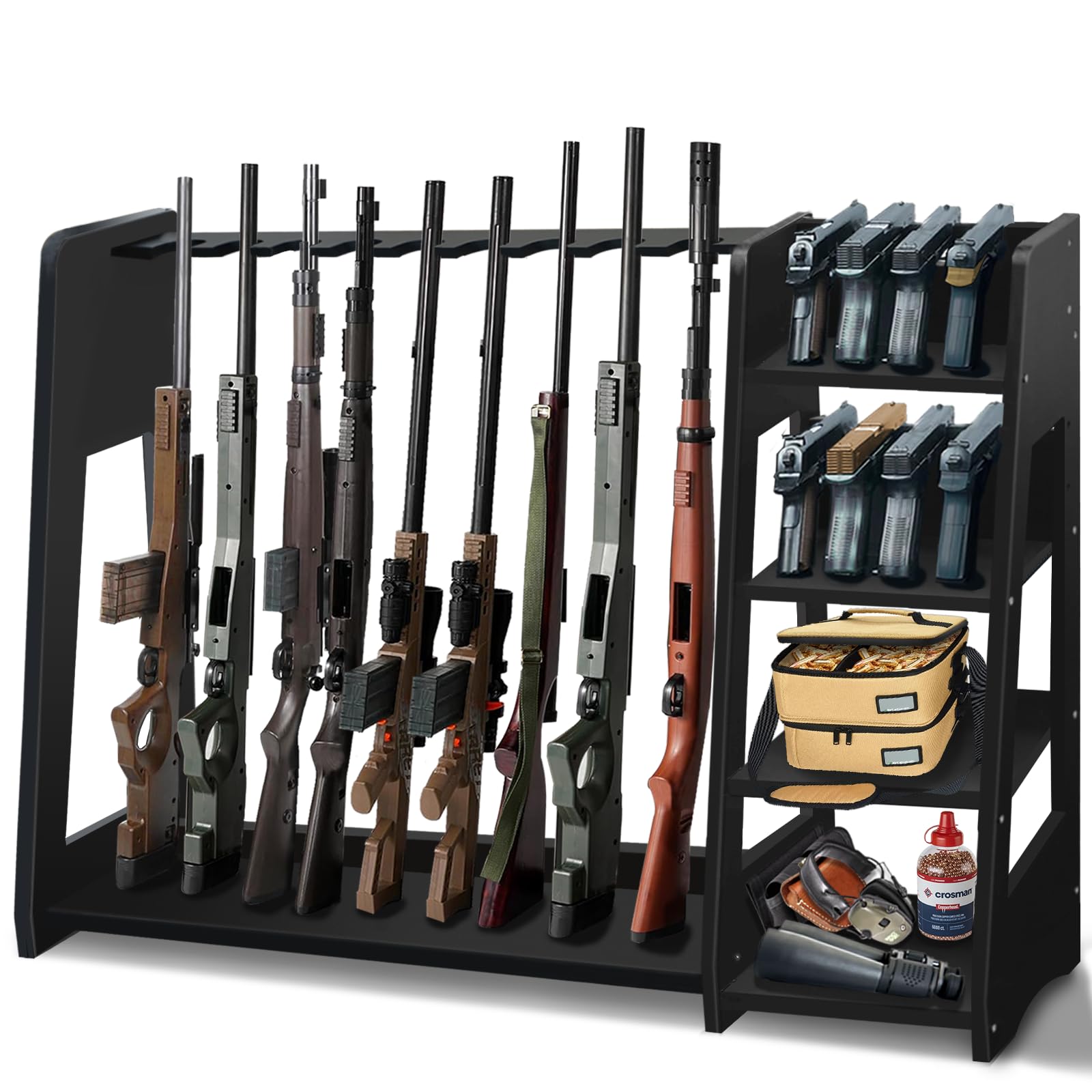 Gun Rack Wooden Rifle Stand with Pistol Rack, Upgraded Gun Rack Floor ...
