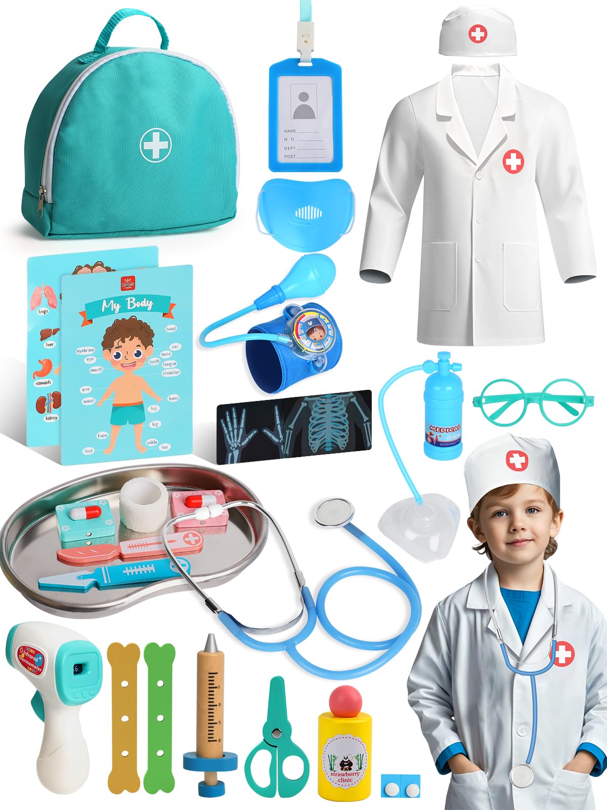 Lehoo Castle Doctor Kit for Kids Realistic, Kids Doctor Kit Wooden ...
