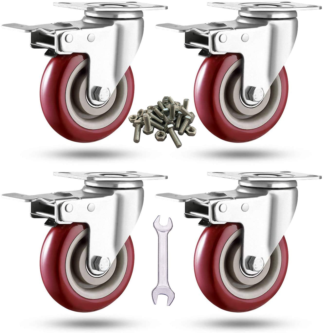 3 inch Heavy Duty Casters, Lockable Bearing Caster Wheels with Brake ...