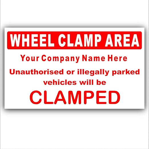 1 x Personalised Wheel Clamping/Clamp Area Sticker-Red on White-Car ...